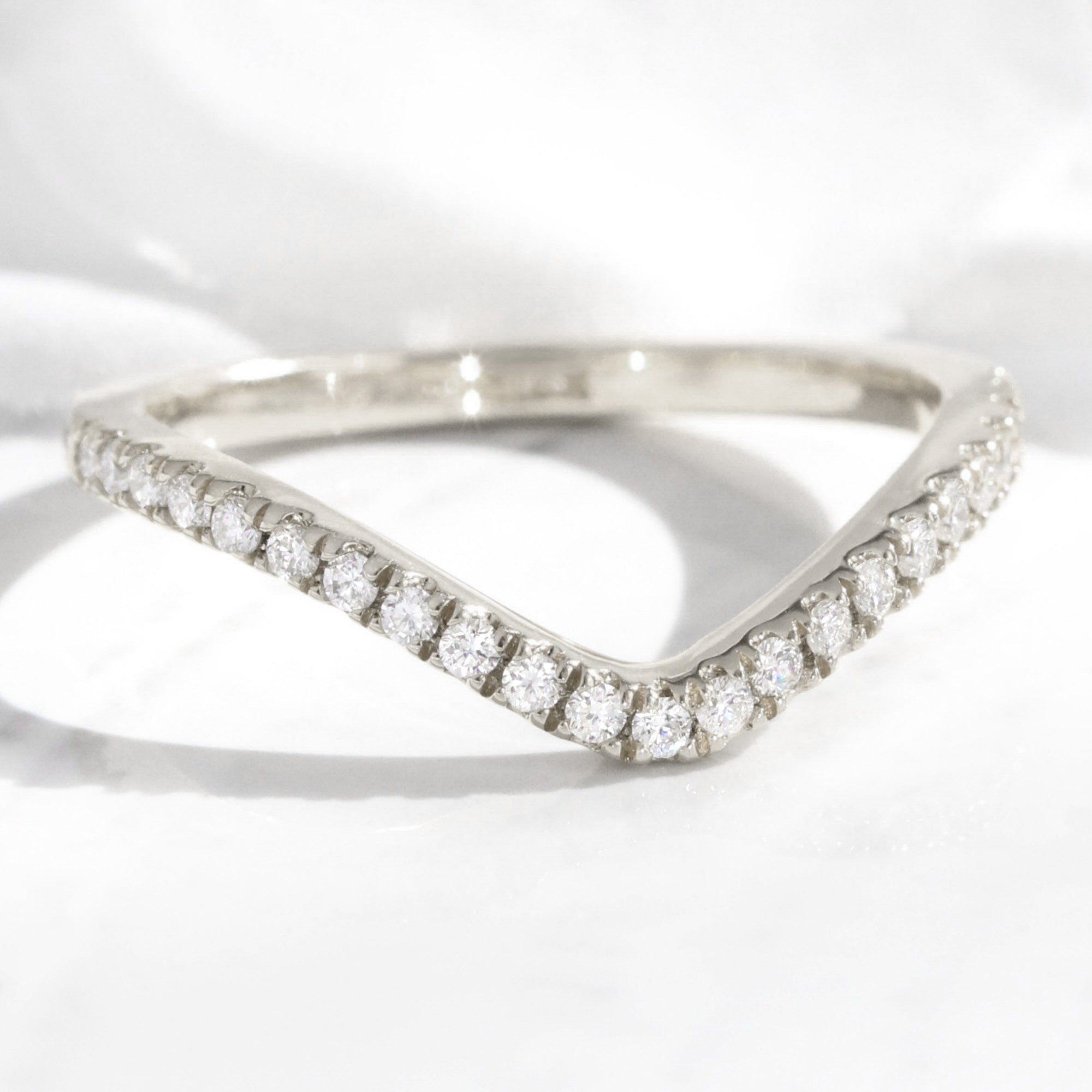 Curved Diamond Wedding Ring Rose Gold U Shaped Contour Wedding Band ...