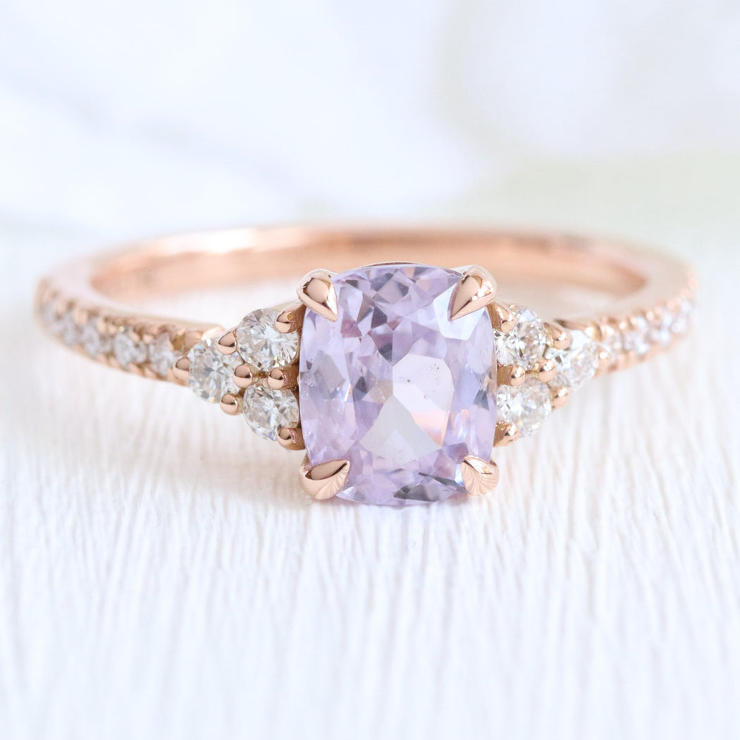 Lavender Purple Sapphire Engagement Ring Gold 3 Stone Diamond Ring | La ...