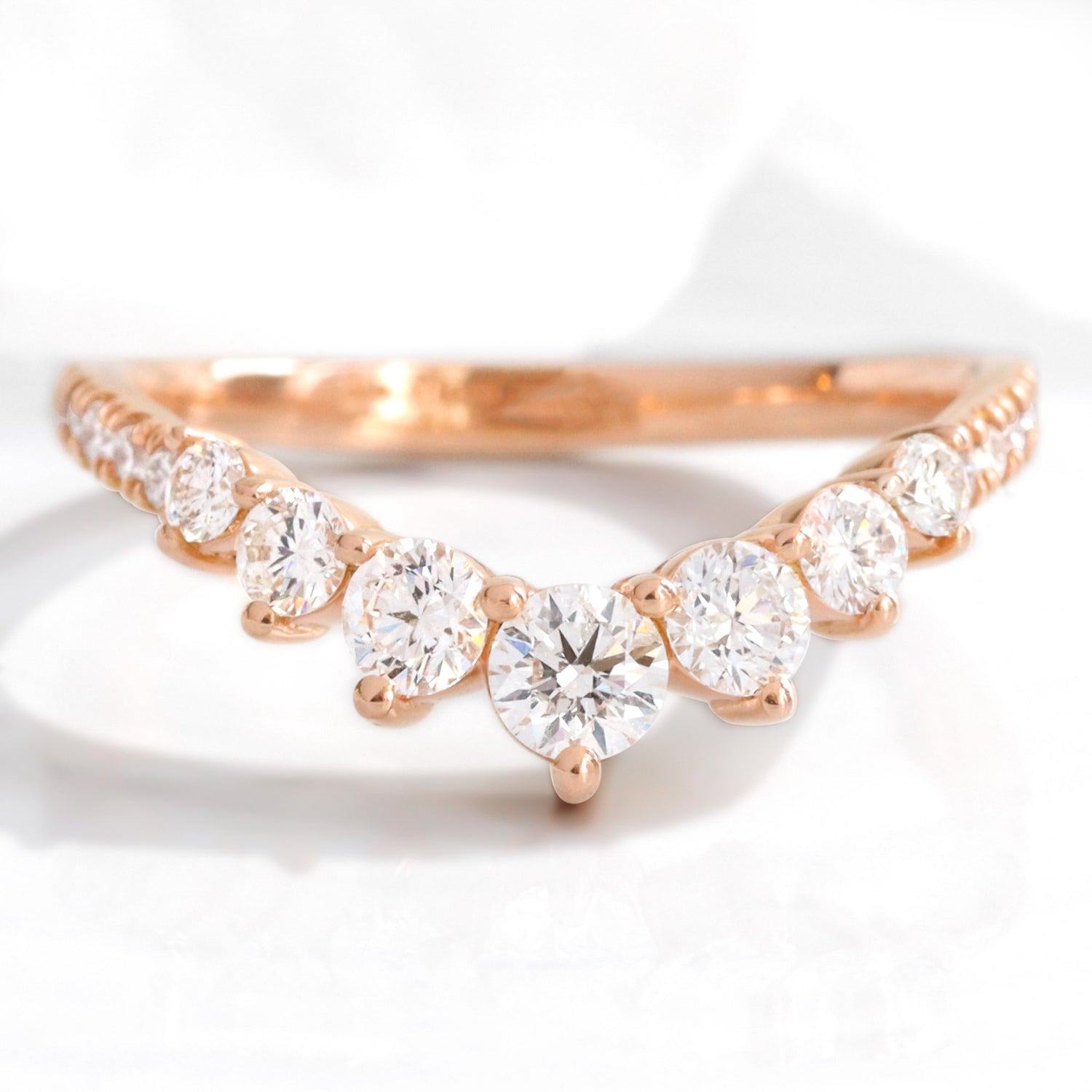 Large Diamond Contour Wedding Ring Rose Gold Curved Pave Diamond Band ...