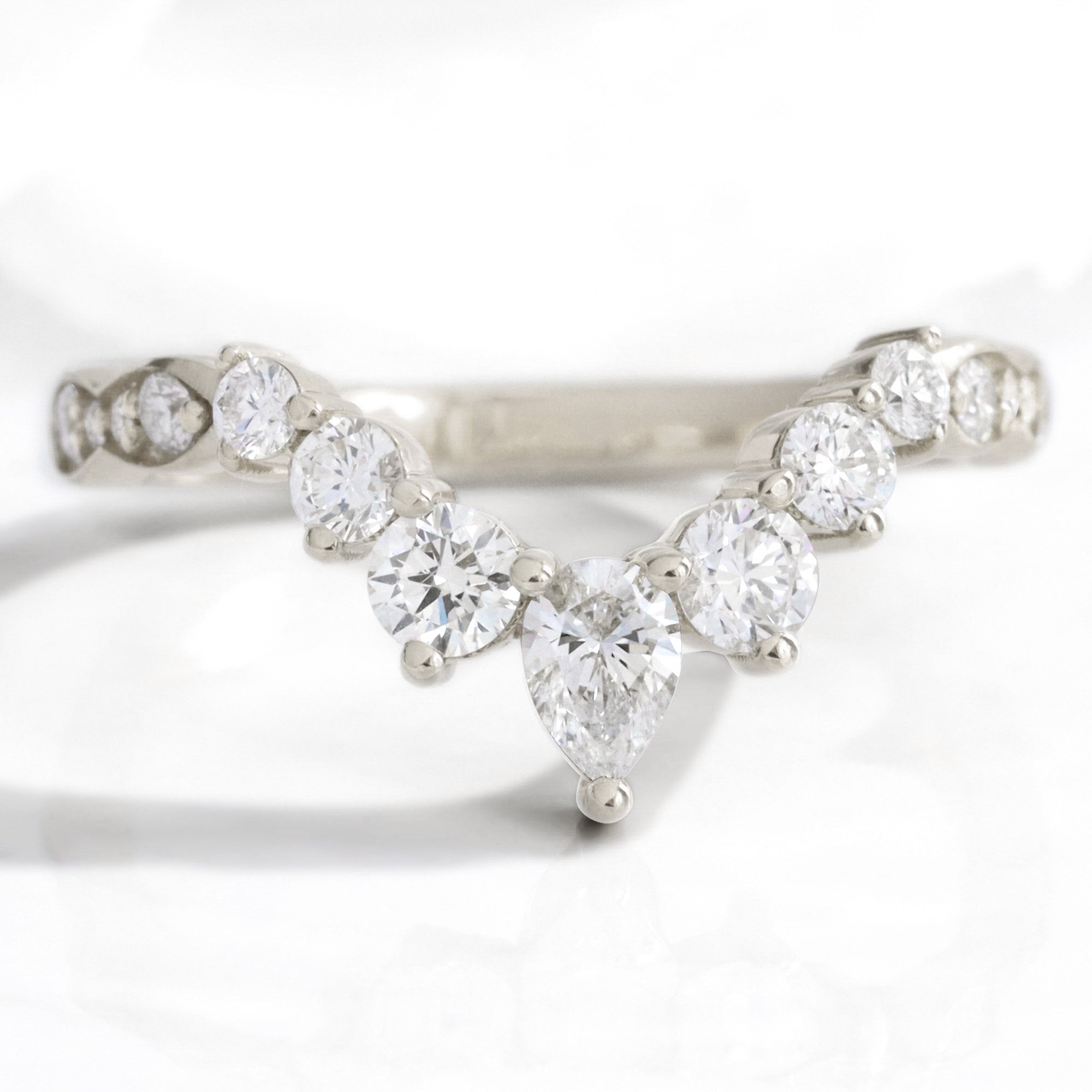 Large Round and Pear Diamond Wedding Band Rose Gold Contour Ring Stack ...
