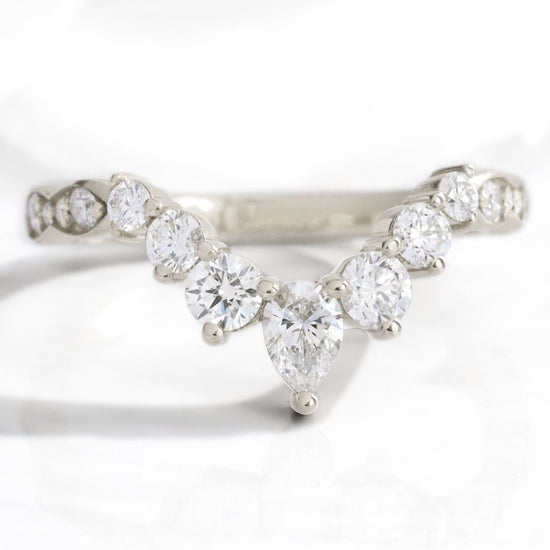 Large Round and Pear Diamond Wedding Band Rose Gold Contour Ring Stack ...