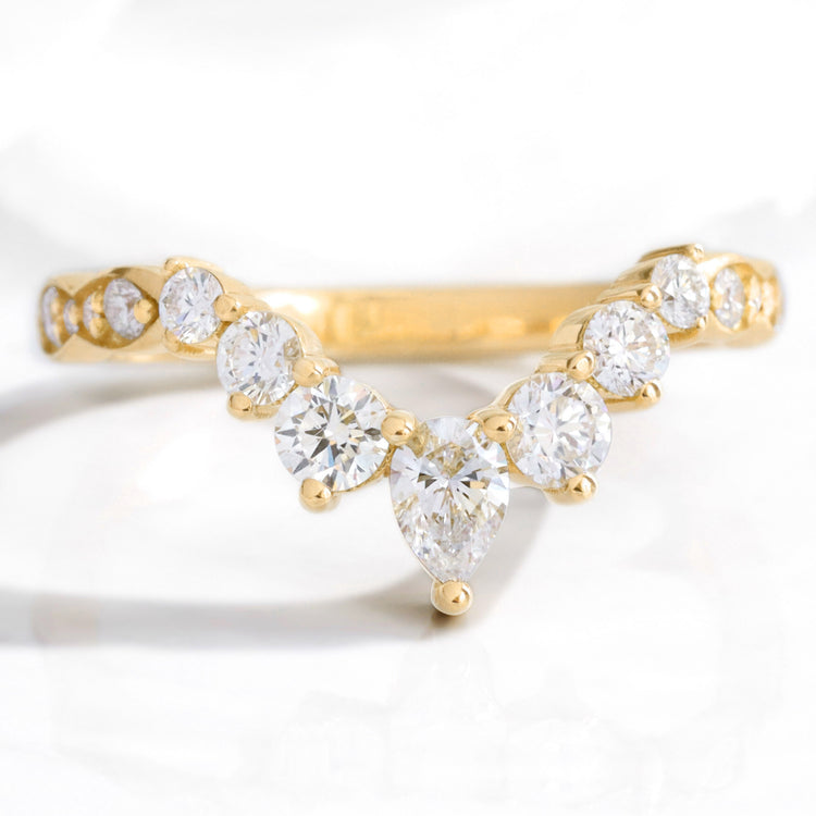 Large Round and Pear Diamond Wedding Band Rose Gold Contour Ring Stack ...