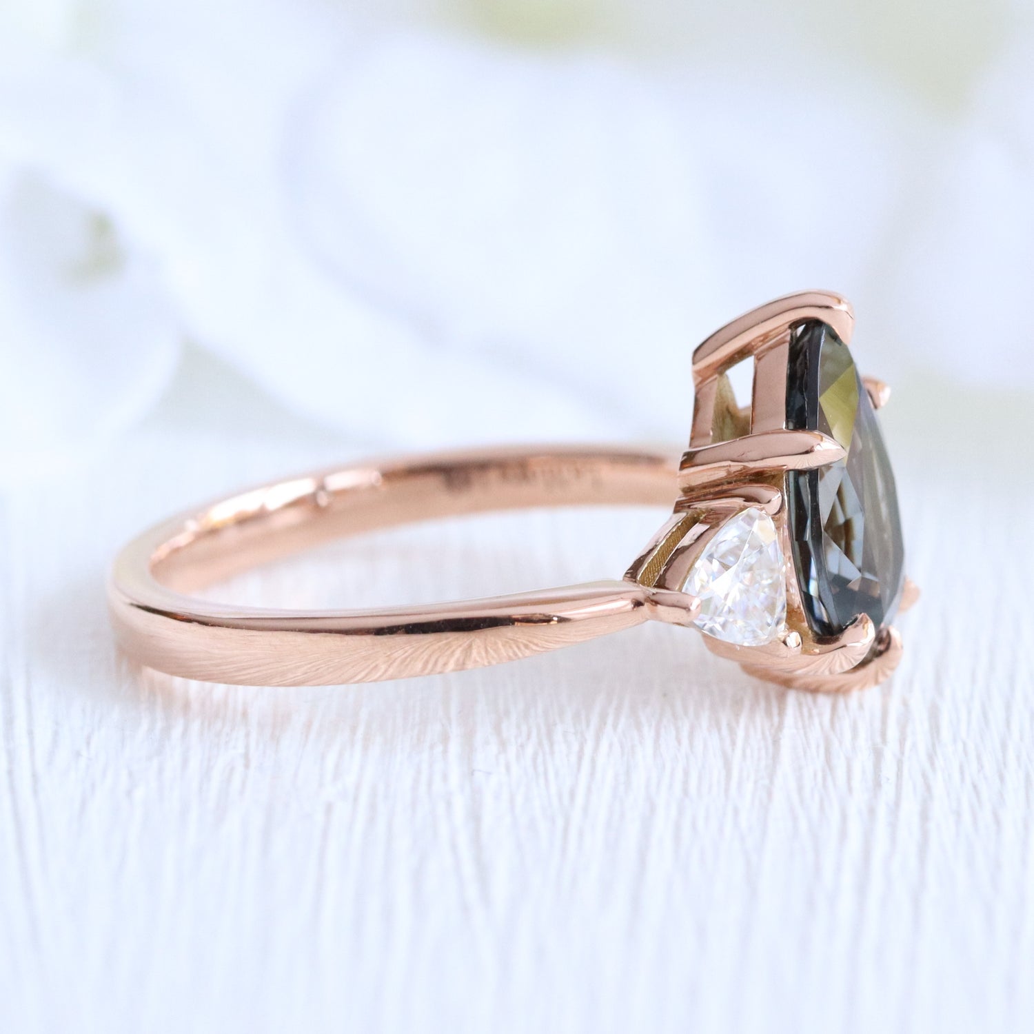 Large Pear Grey Spinel Ring in 14k Rose Gold 3 Stone Engagement Ring ...