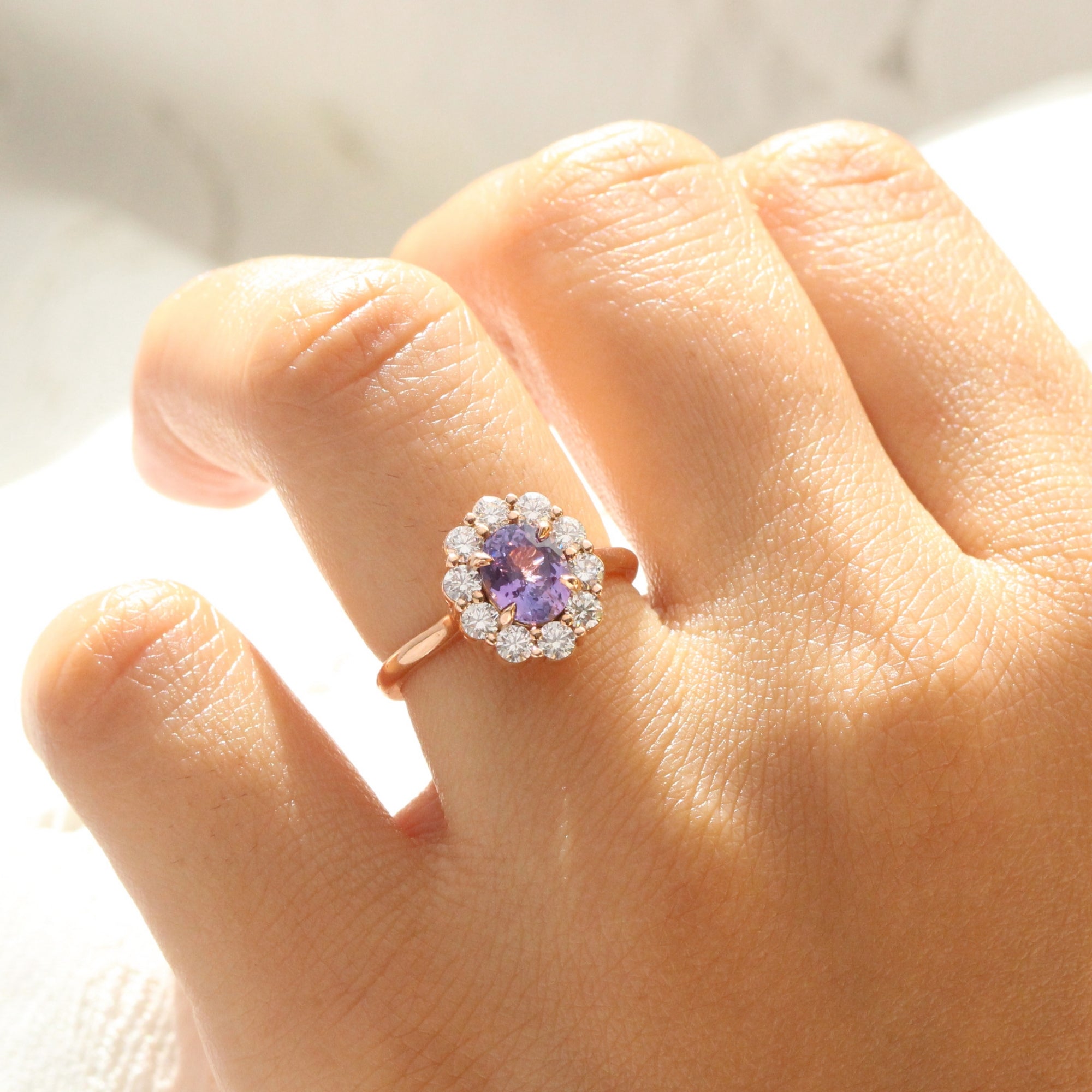 Lavender Sapphire Engagement Ring Rose Gold Halo Diamond Oval Ring | La ...