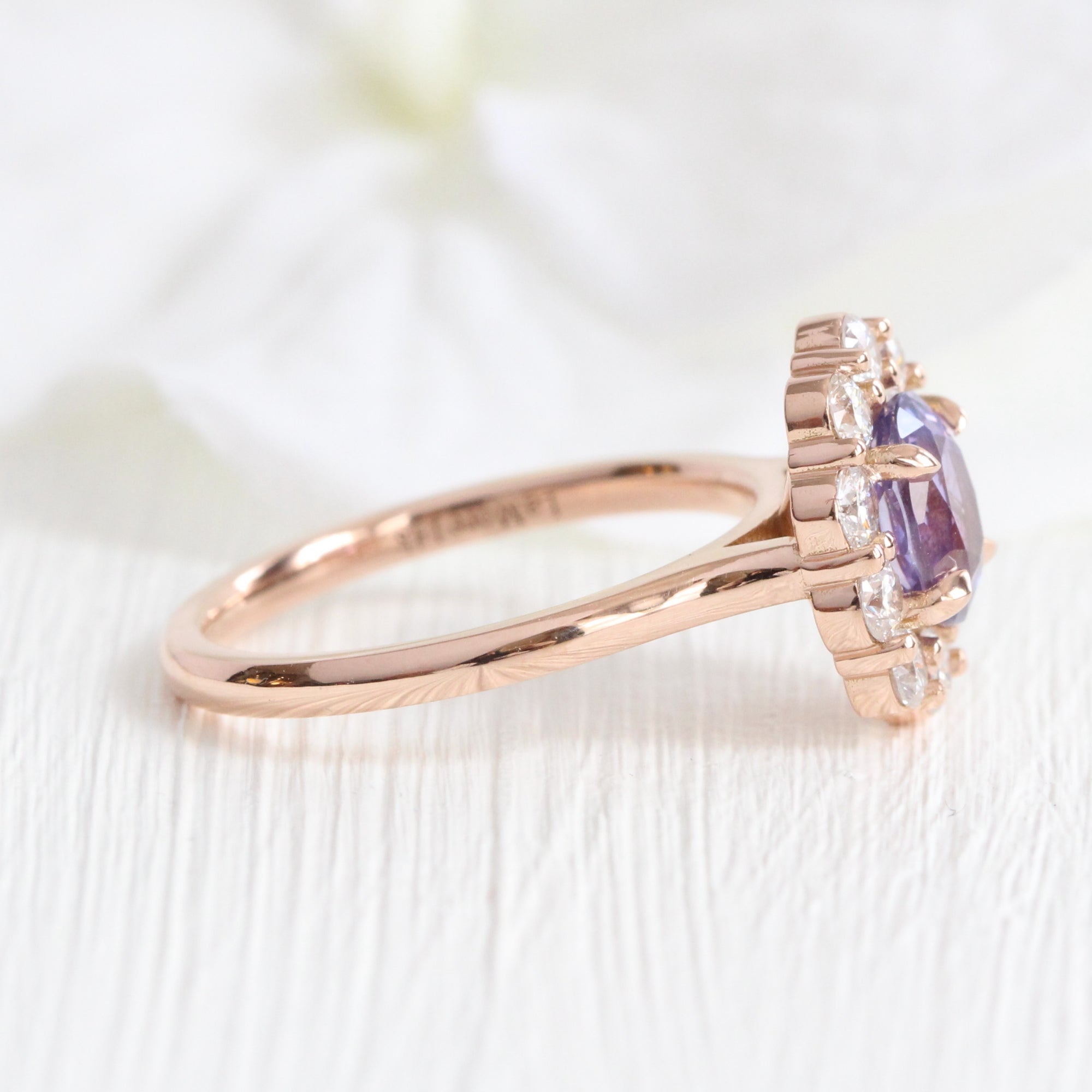 Lavender Sapphire Engagement Ring Rose Gold Halo Diamond Oval Ring | La ...