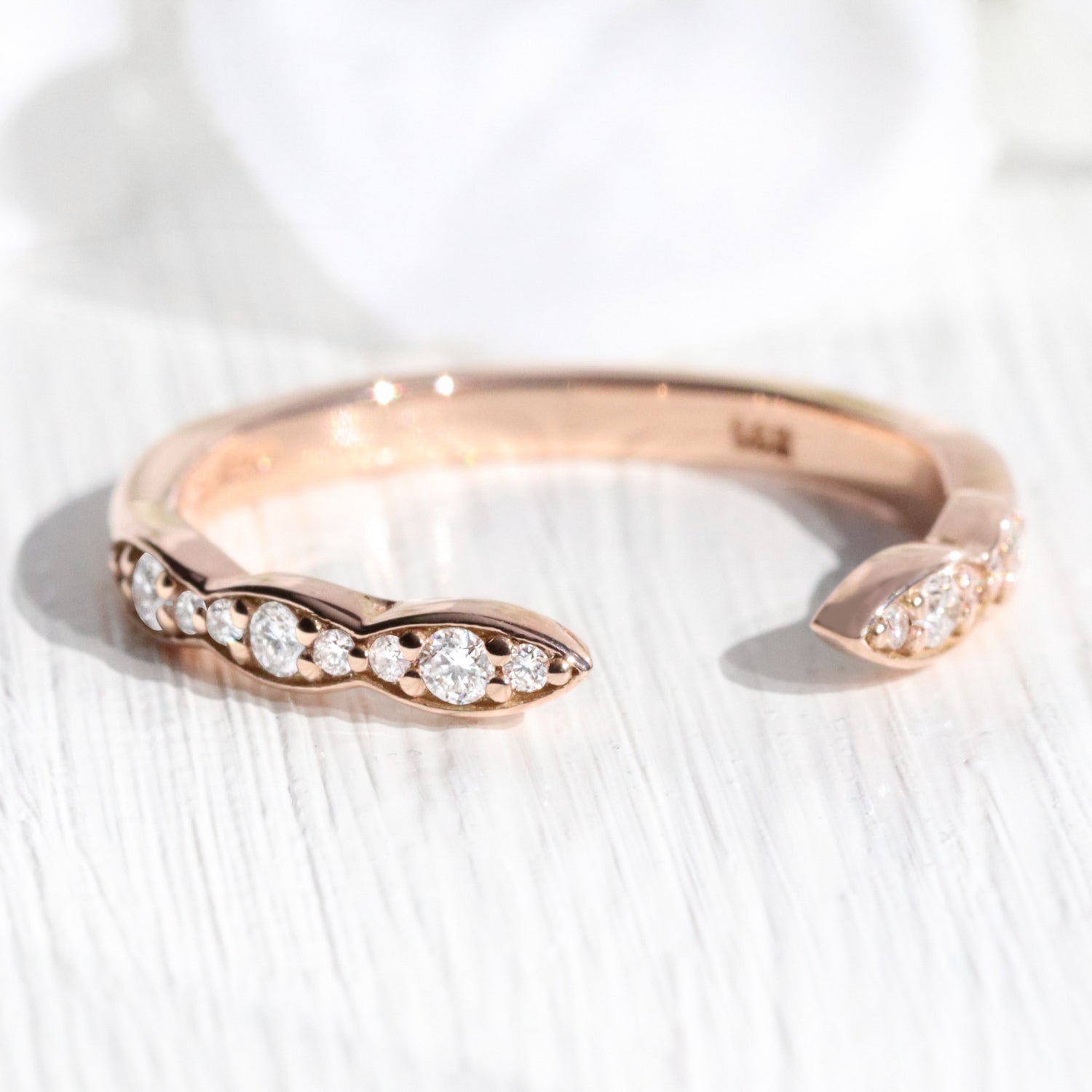 Open Shank Diamond Ring Rose Gold Stackable Half Eternity Wedding Band ...