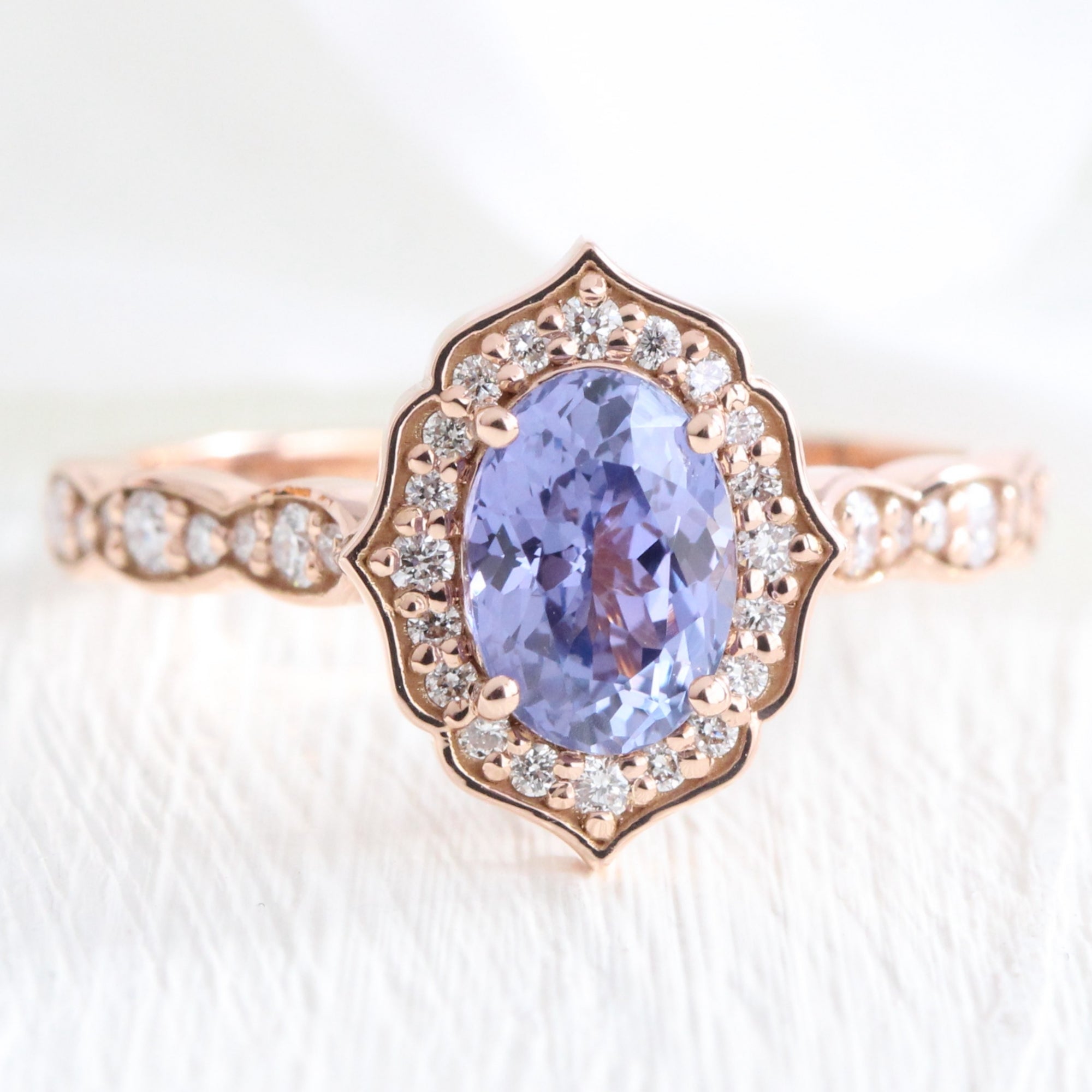 Vintage Purple Sapphire Diamond Ring Rose Gold Oval Lavender Sapphire ...