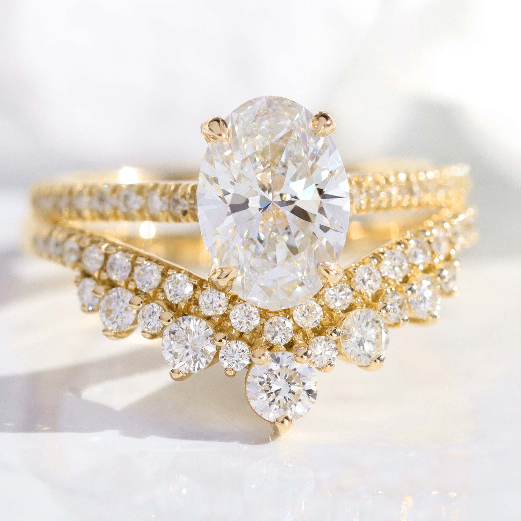 2Ct Oval Lab Diamond Ring Bridal Set Rose Gold Solitaire Ring Stack ...