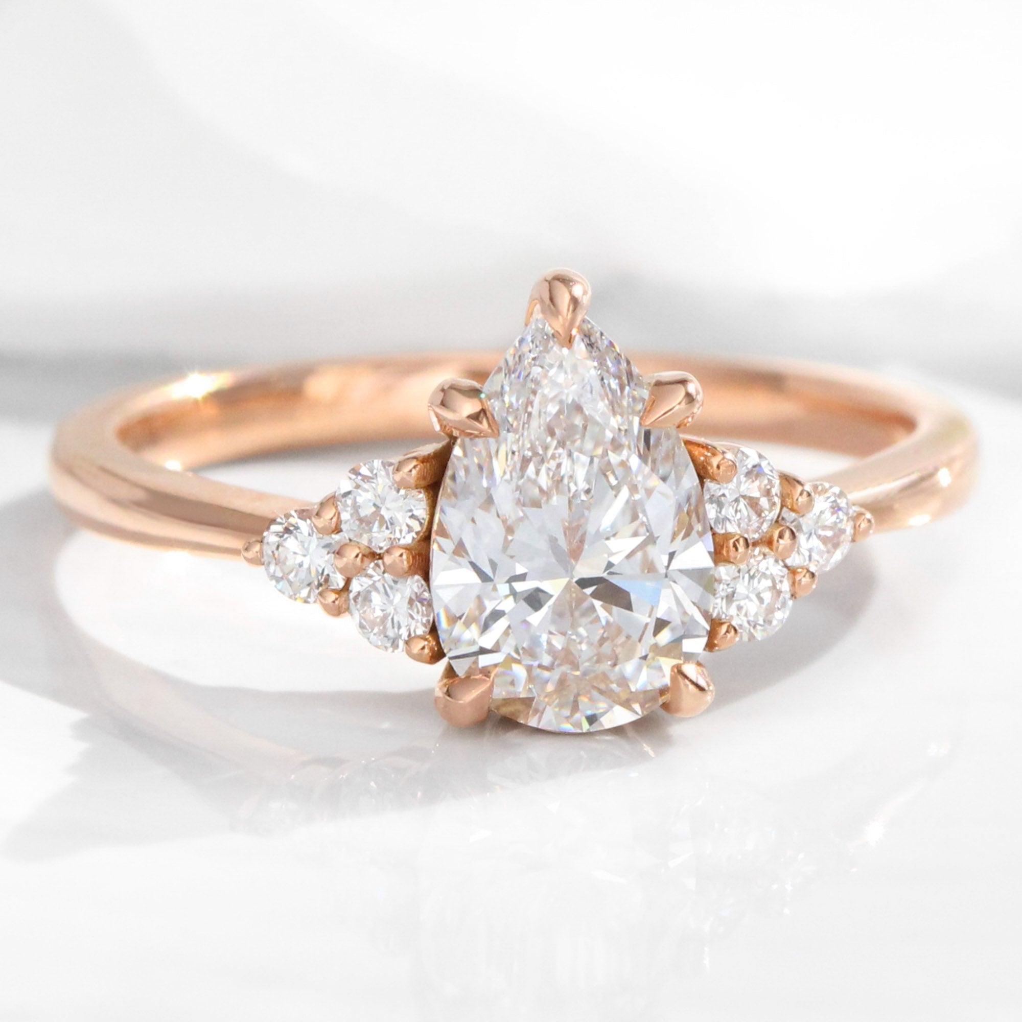 3 Stone Lab Created Diamond Ring Bridal Set Gold Pear Three Stone Ring ...