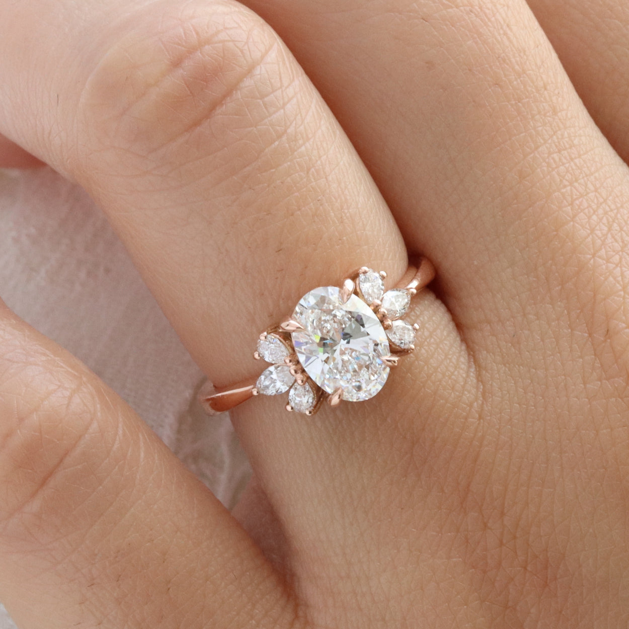 3 Stone Lab Diamond Engagement Ring Rose Gold Large Oval Diamond Ring ...