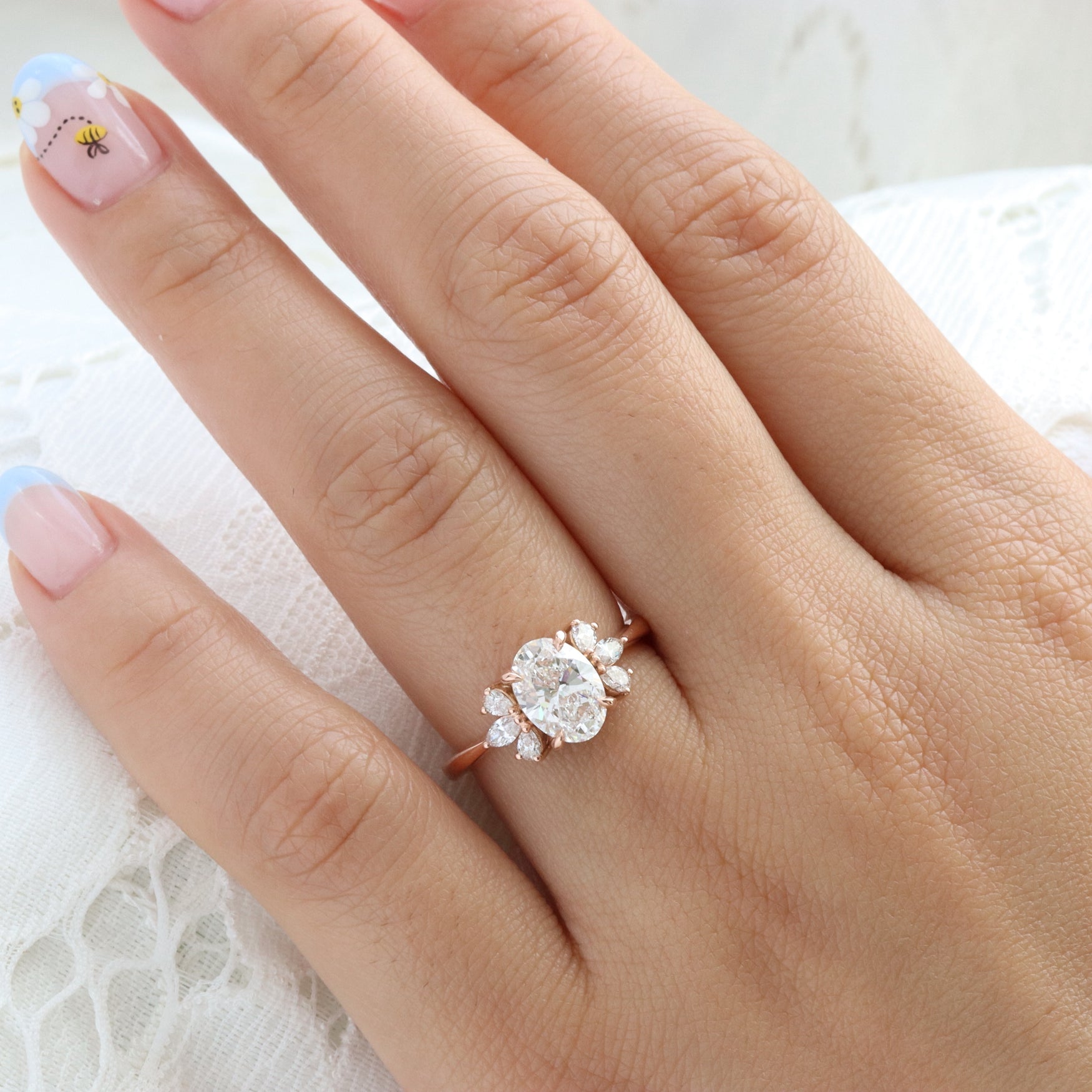 3 Stone Lab Diamond Engagement Ring Rose Gold Large Oval Diamond Ring ...