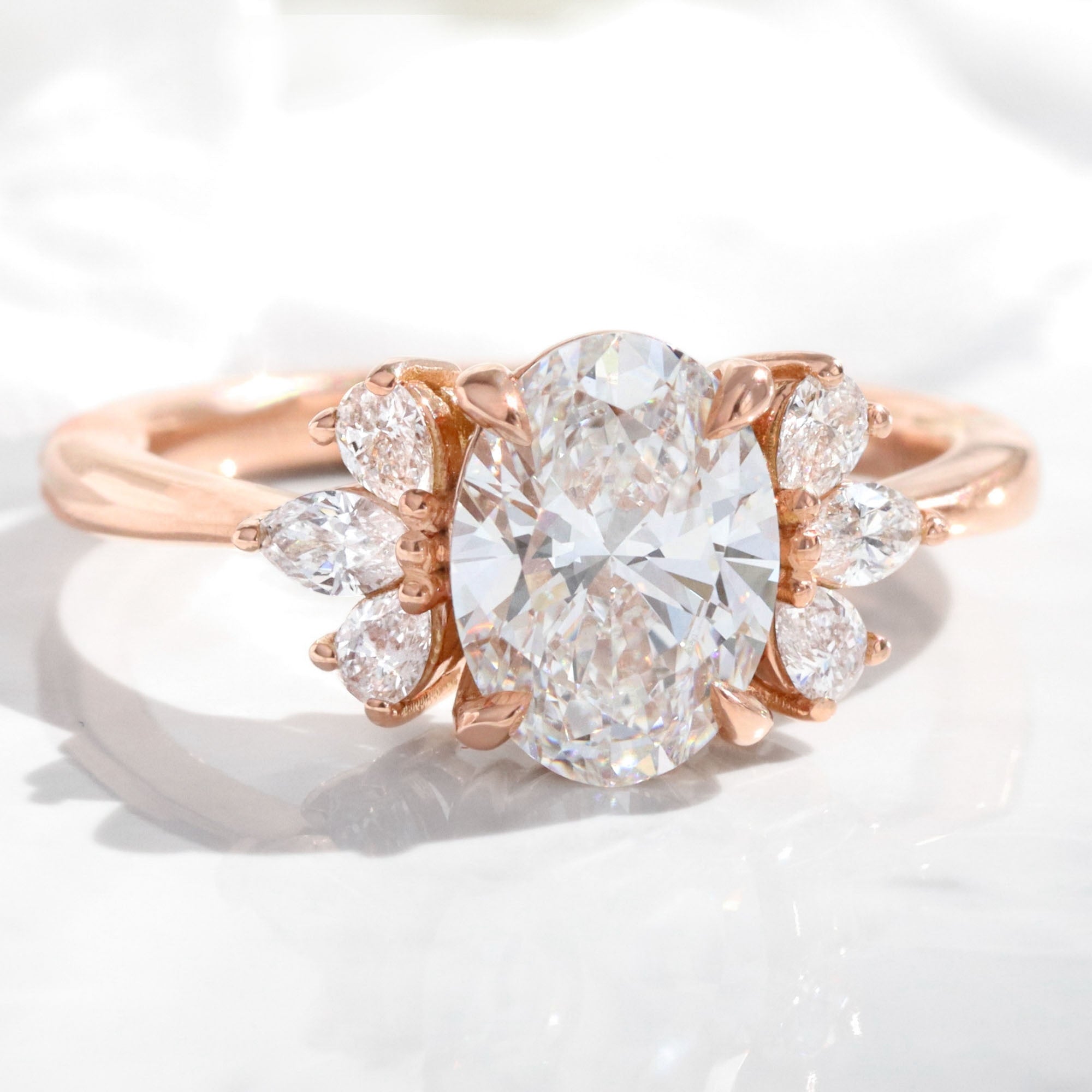 3 Stone Lab Diamond Engagement Ring Rose Gold Large Oval Diamond Ring ...