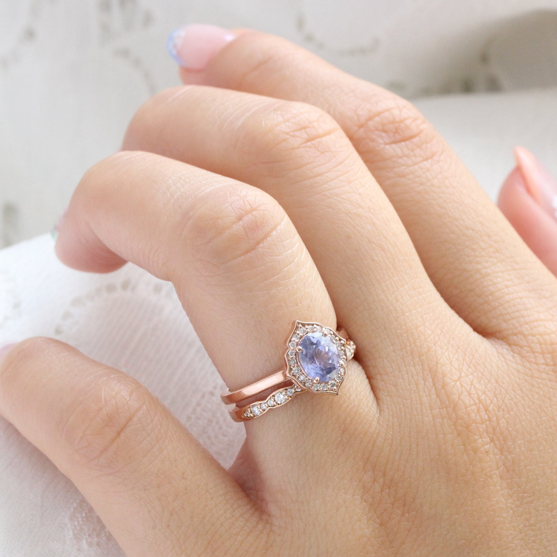 Vintage Lavender Sapphire Diamond Ring Rose Gold Oval Purple Ring | La ...