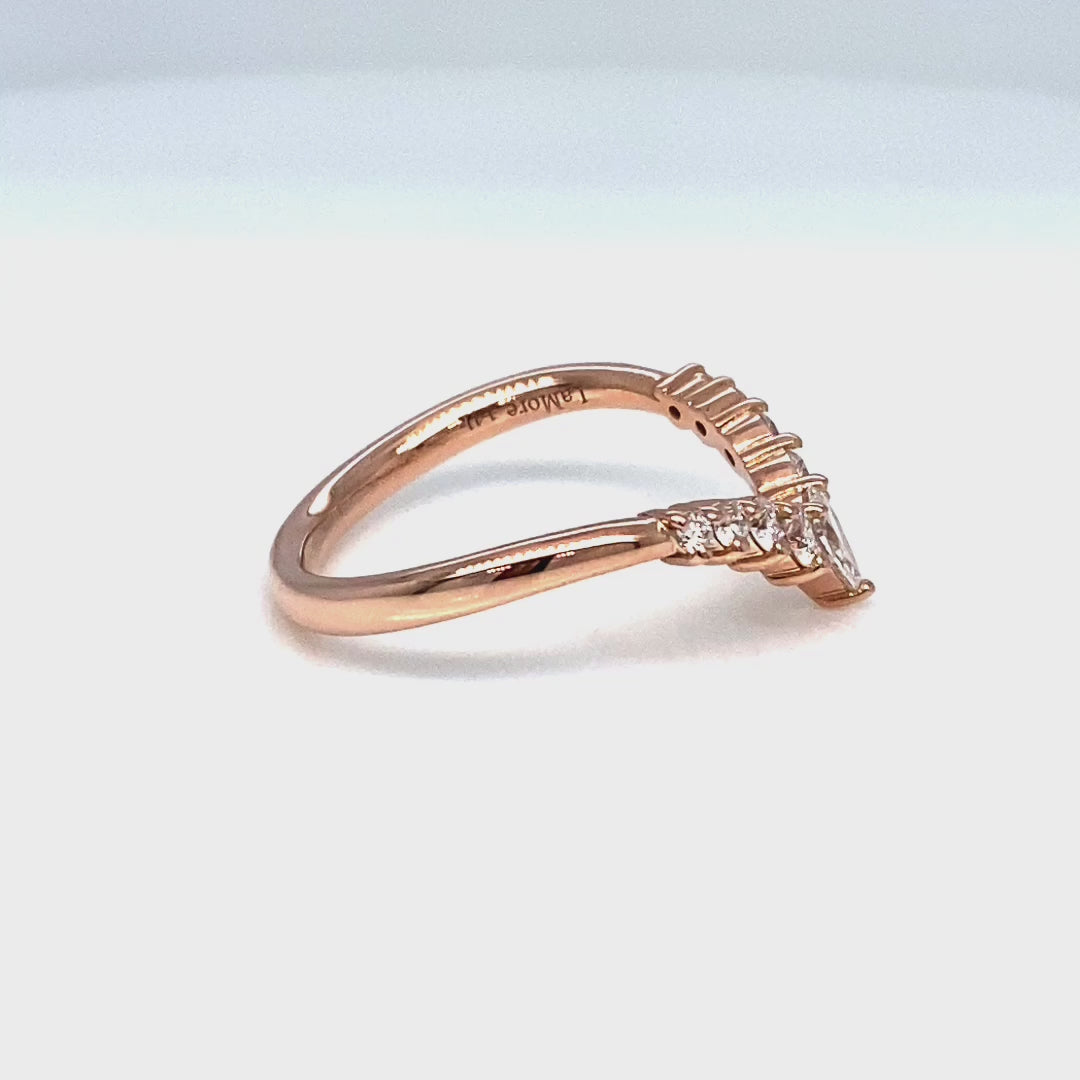 Wishbone Diamond Wedding Band Rose Gold Deep Curved Wedding Ring Stack ...