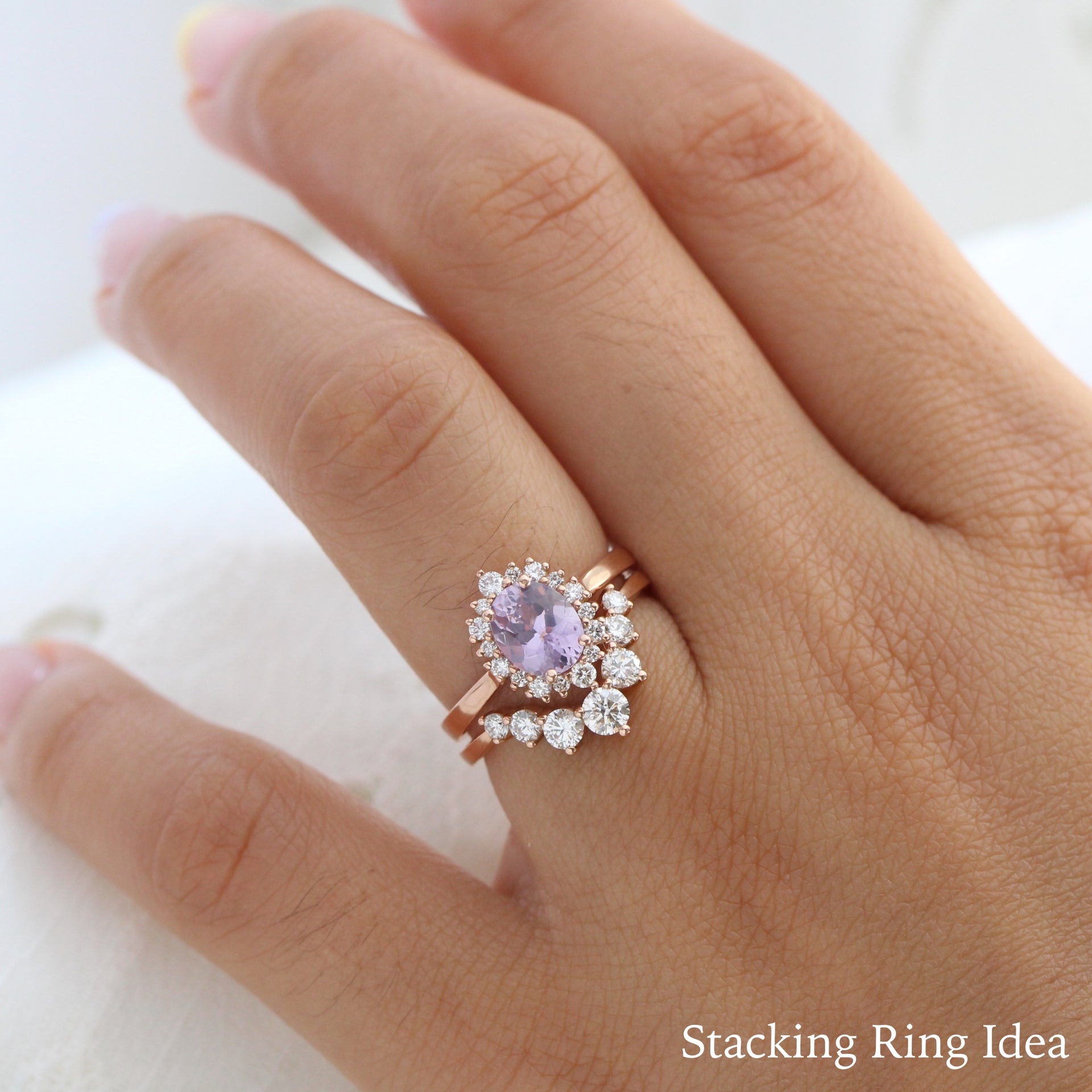 Lavender Sapphire Engagement Ring Rose Gold Halo Diamond Cluster Ring ...