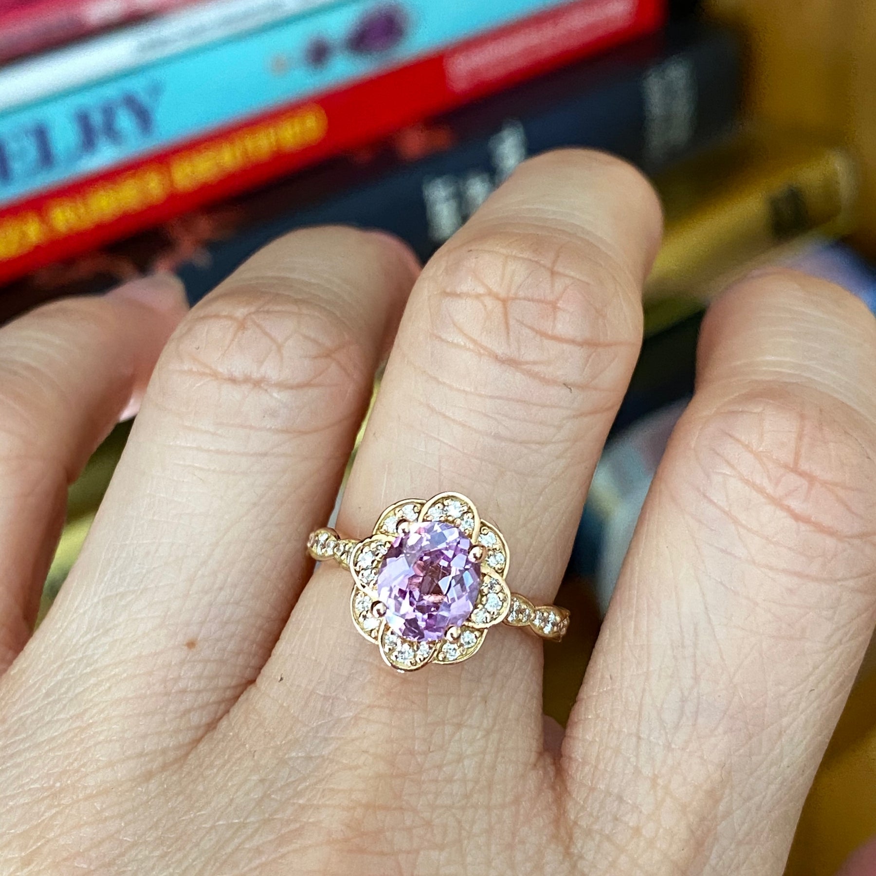 Lavender Sapphire Diamond Engagement Ring Rose Gold Vintage Halo Ring ...