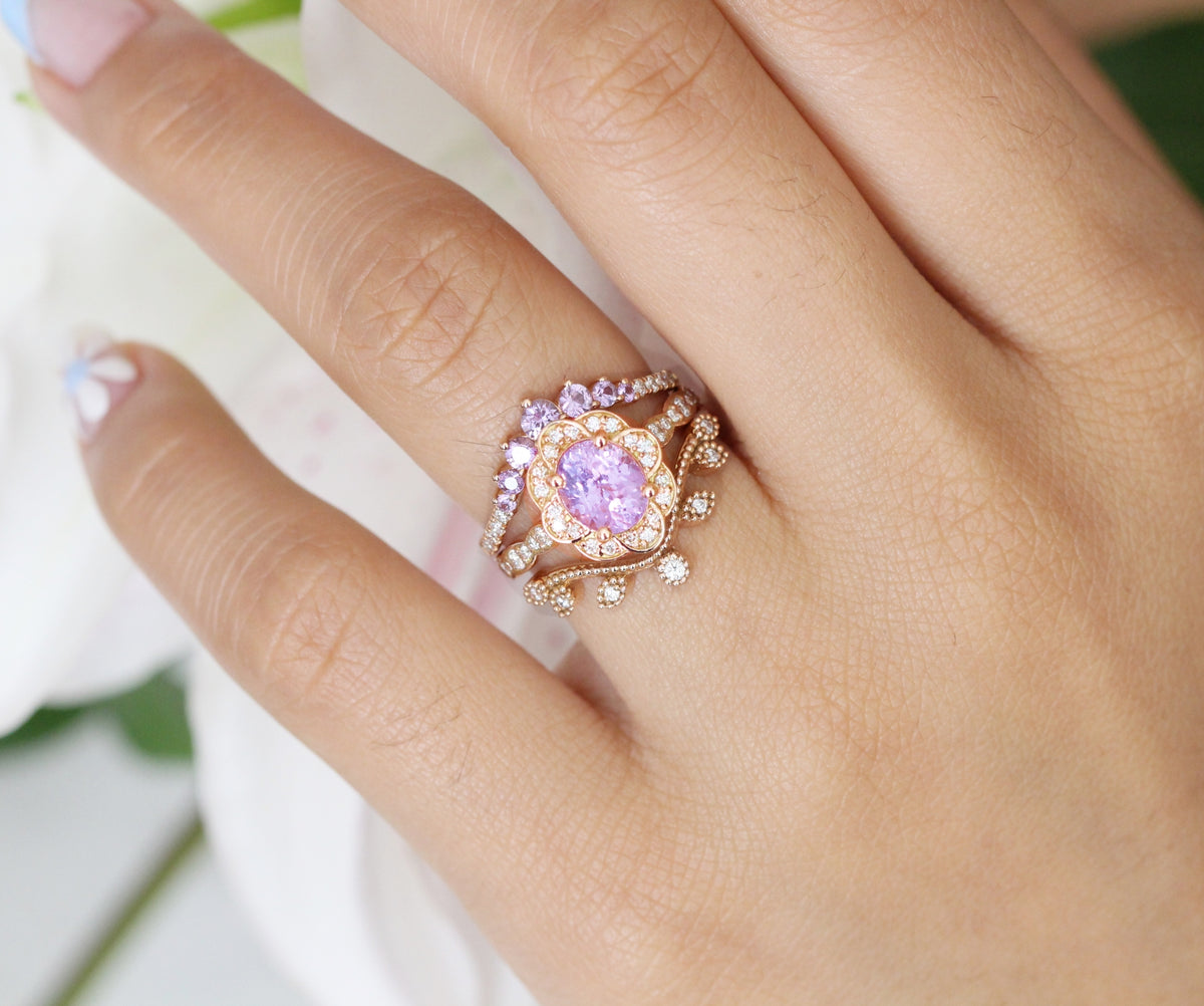 Purple Sapphire Diamond Engagement Ring Rose Gold Vintage Style Ring ...