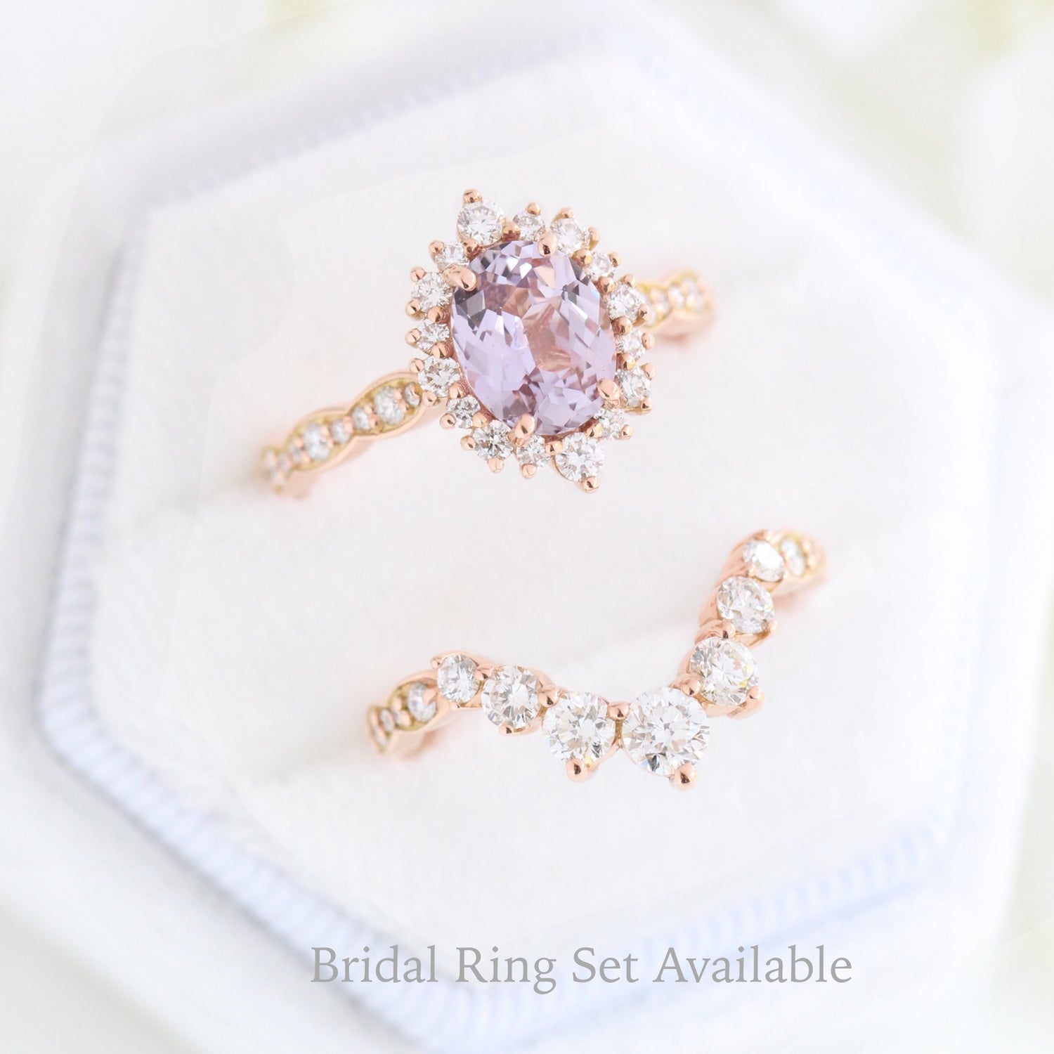 Lavender Sapphire Engagement Ring Rose Gold Halo Diamond Cluster Ring ...