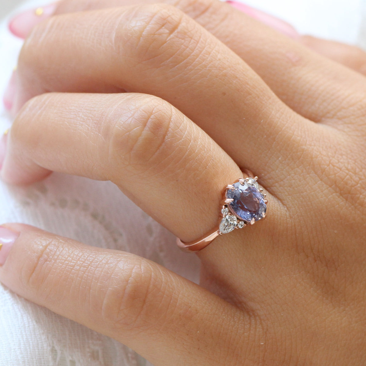 Large Lavender Sapphire Engagement Ring Rose Gold Cluster Diamond Ring ...