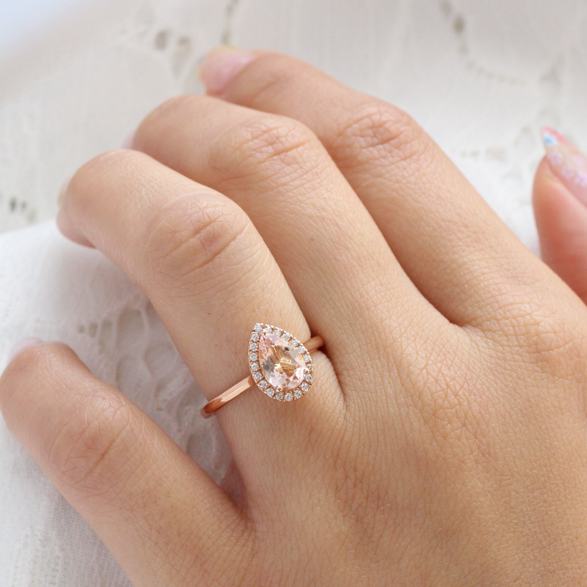 Pear Shaped Morganite Engagement Rings