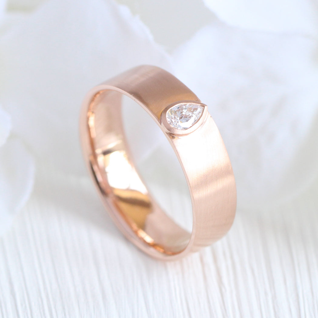 Bezel Set Pear Diamond Ring in Wide Wedding Band Mens Engagement Ring ...