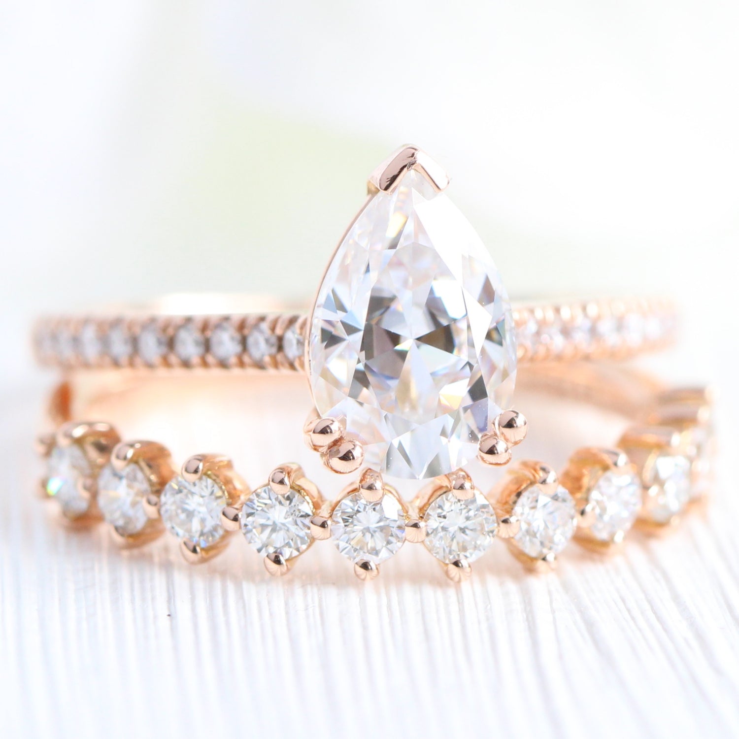 4 Prong Diamond Wedding Ring Rose Gold Half Eternity Wedding Band | La ...