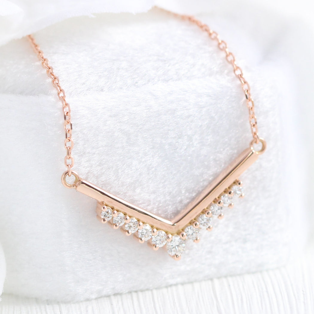 Tiara Diamond Wedding Ring Rose Gold V Shaped Curved Wedding Band | La ...