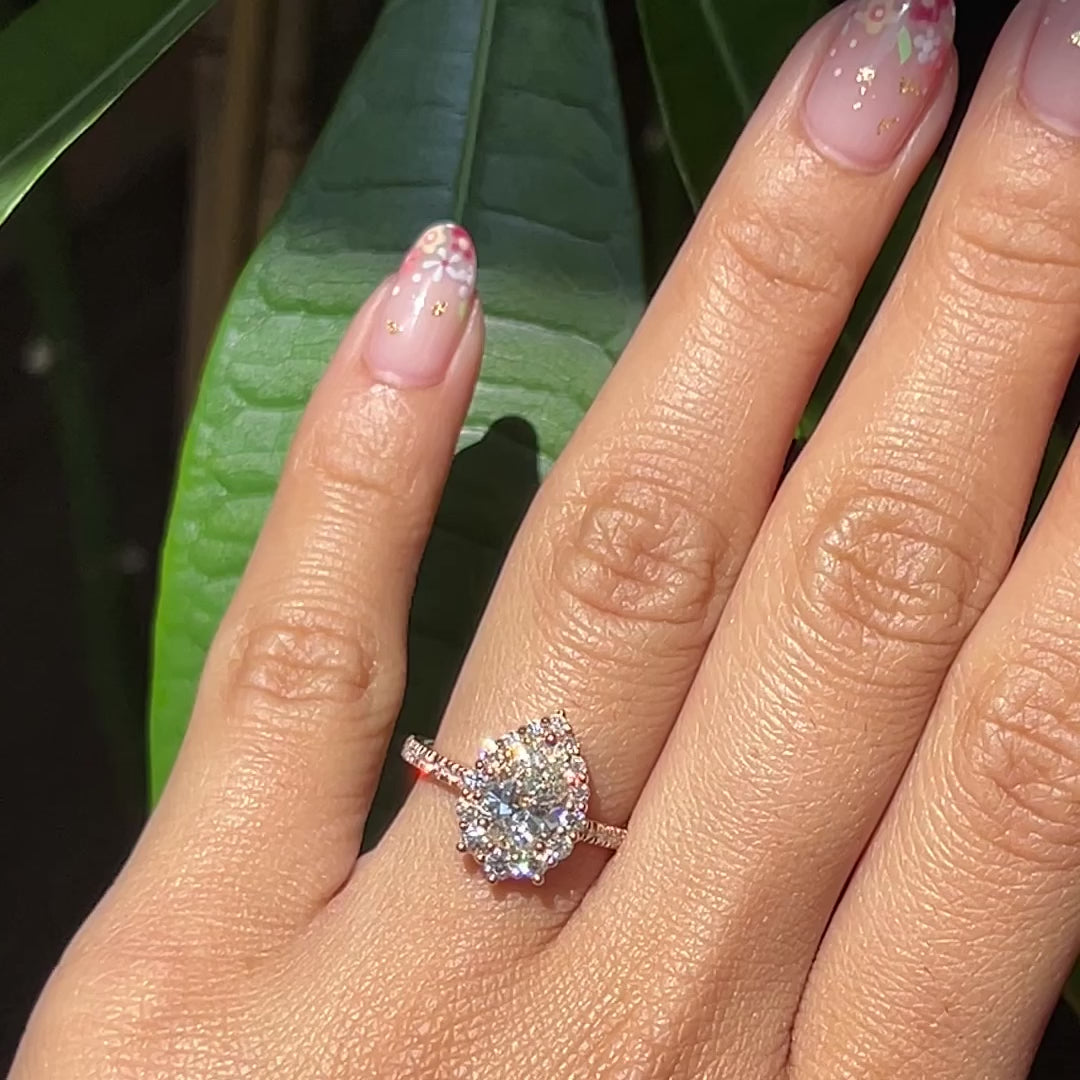Pear Lab Diamond Ring Halo Bridal Set Gold Big Diamond Curved Band | La ...
