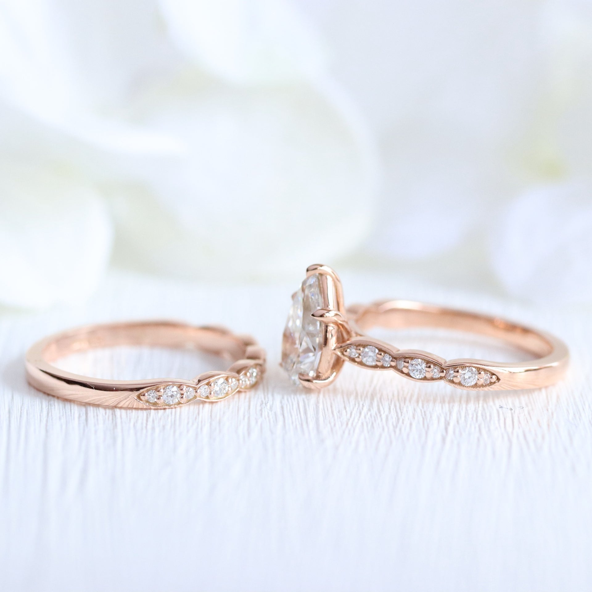 Large Pear Lab Diamond Ring Stack Rose Gold Solitaire Ring Bridal Set ...