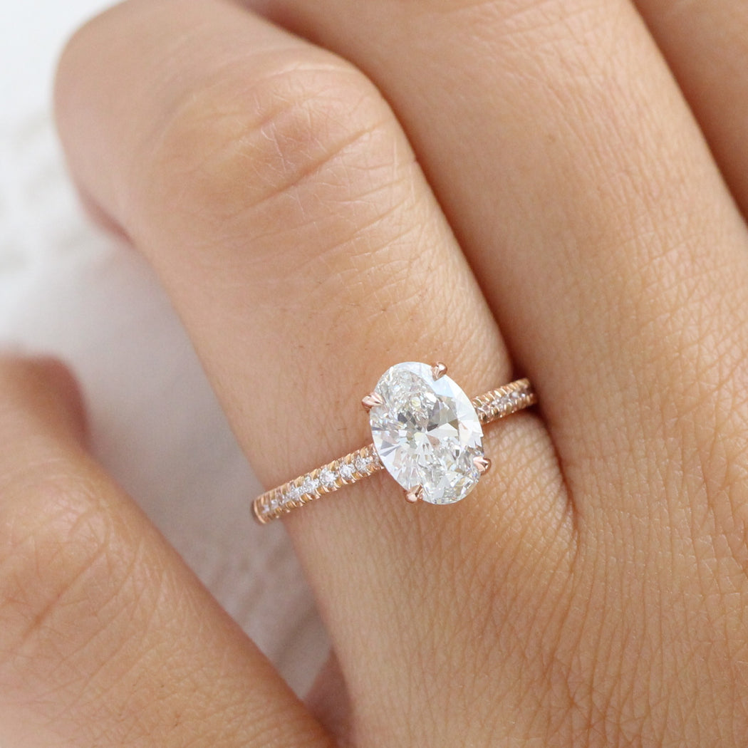 Oval Solitaire Engagement Ring Lab Diamond Rose Gold Pave Ring | La ...