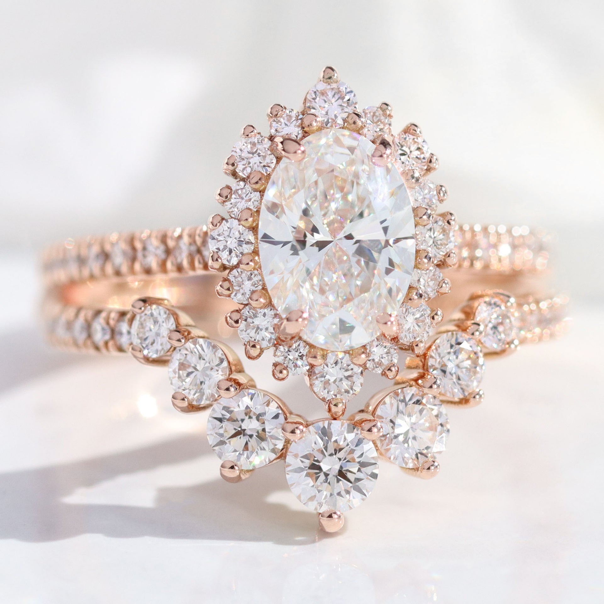 Oval Cut Lab Grown Diamond Engagement Ring Rose Gold Halo Pave Ring ...