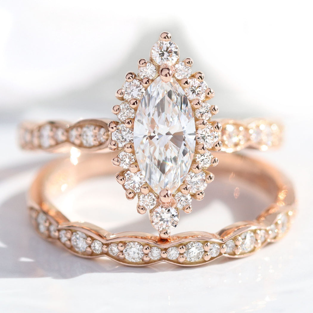 Lab Grown Diamond Engagement Ring Rose Gold Halo Marquise Ring | La ...