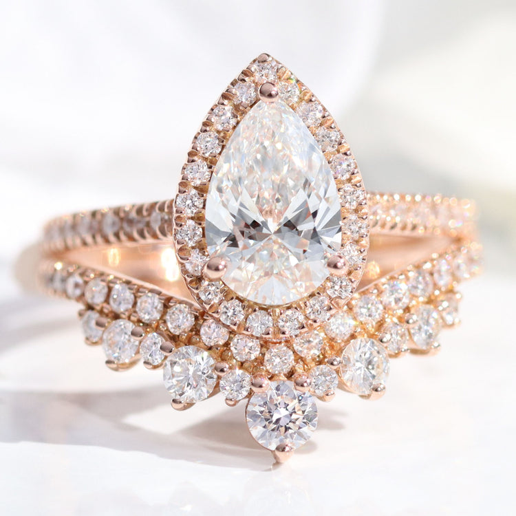 Large Diamond Wedding Ring Rose Gold V Shaped Diamond Wedding Band | La ...