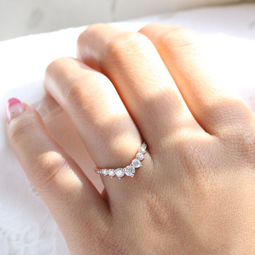 Large Diamond Contour Wedding Ring Rose Gold Curved Pave Diamond Band ...