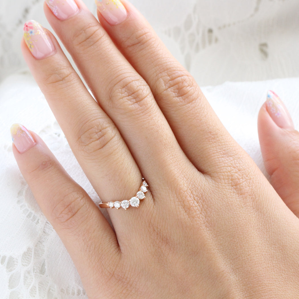 Large Diamond Curved Wedding Band Gold Contour 7 Stone Diamond Ring ...