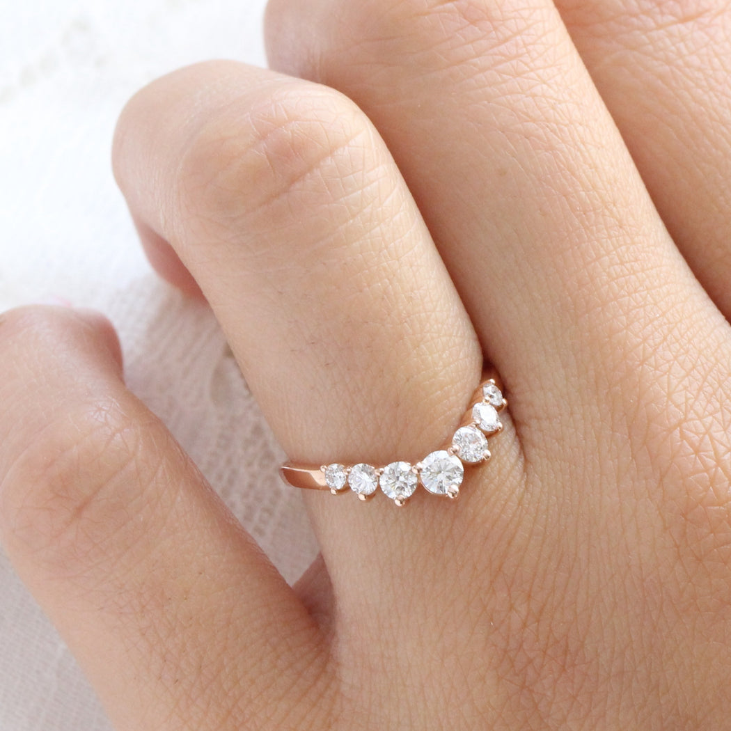 Large Diamond Curved Wedding Band Gold Contour 7 Stone Diamond Ring ...