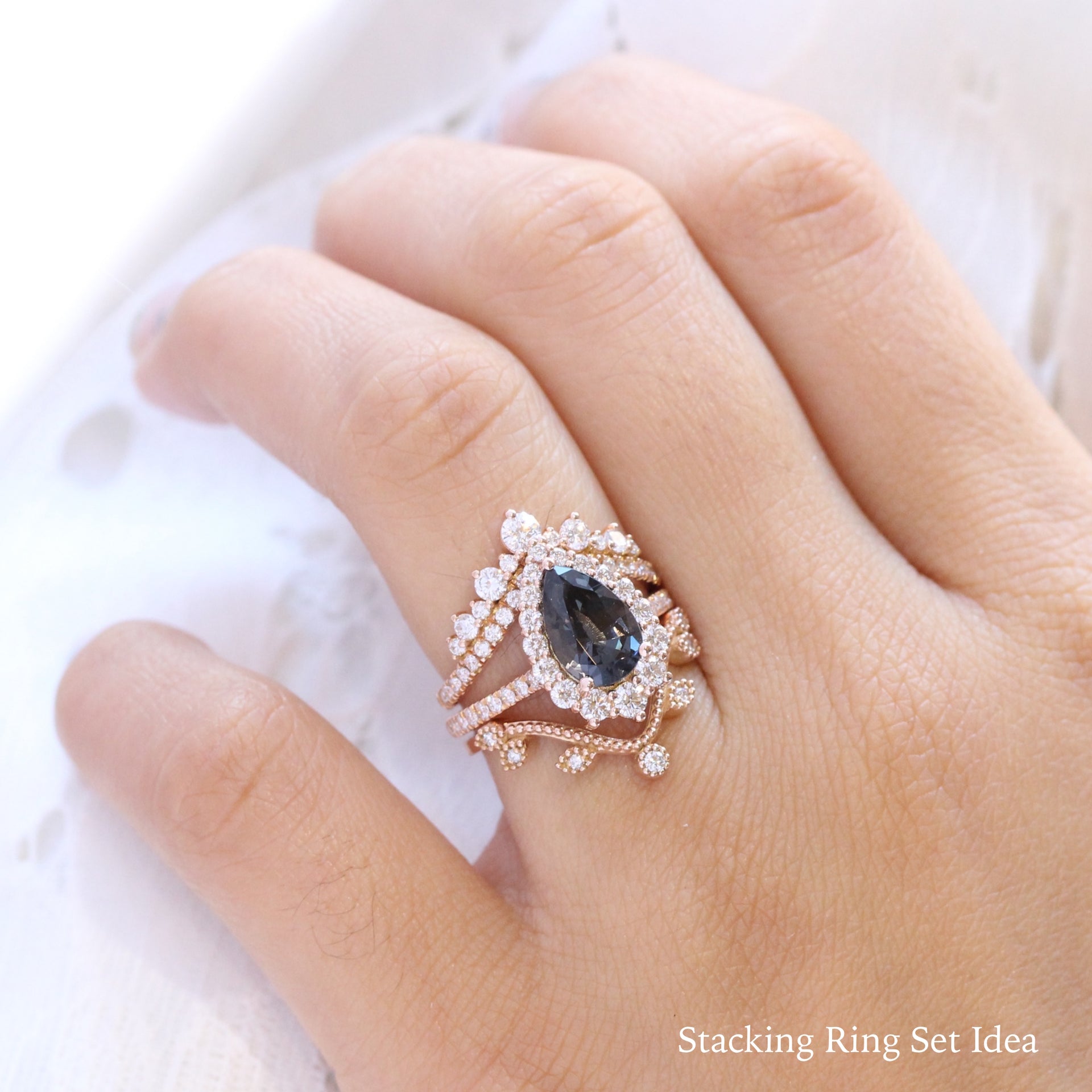 Deep Curved Diamond Wedding Ring Rose Gold U Shaped Leaf Diamond Ring ...