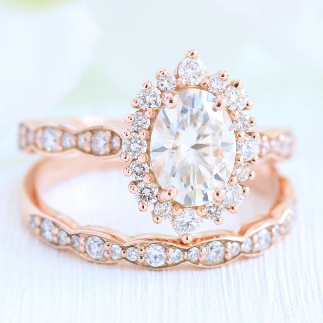 Scalloped Diamond Wedding Ring in Vintage Style Half Eternity Band | La ...