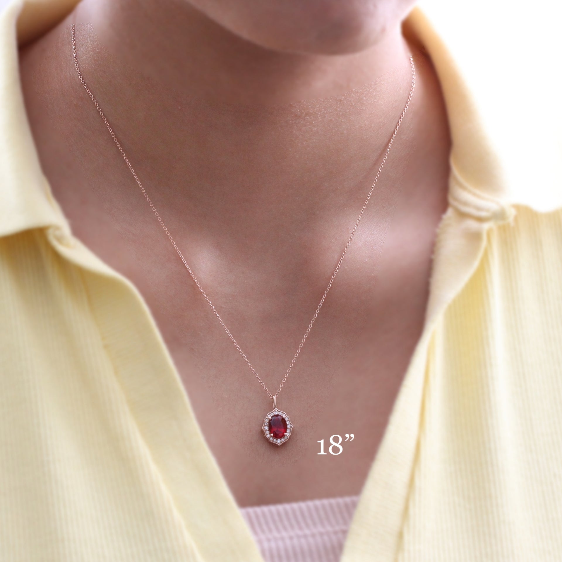 Vintage Style Oval Ruby Necklace Rose Gold Halo Diamond Pendant Chain ...